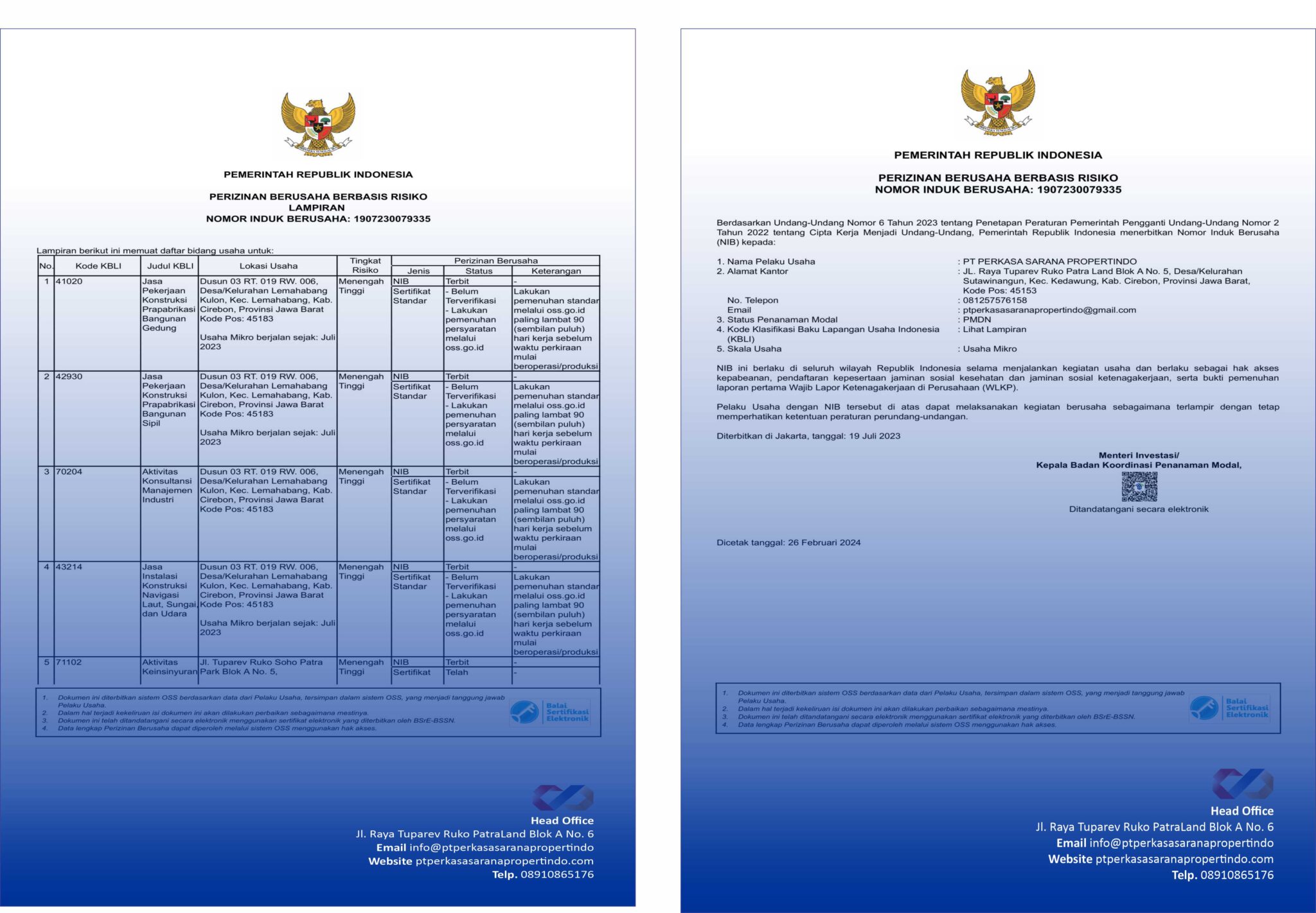 Company Licensing - PT. Perkasa sarana propertindo